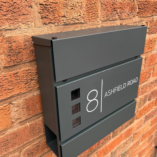 Contemporary Postbox, Personalised Post Box, Lockable Post Box, Grey ...