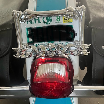 Girls Womens Pink Bling Chrome Metal Skull Flames Motorcycle Biker ...