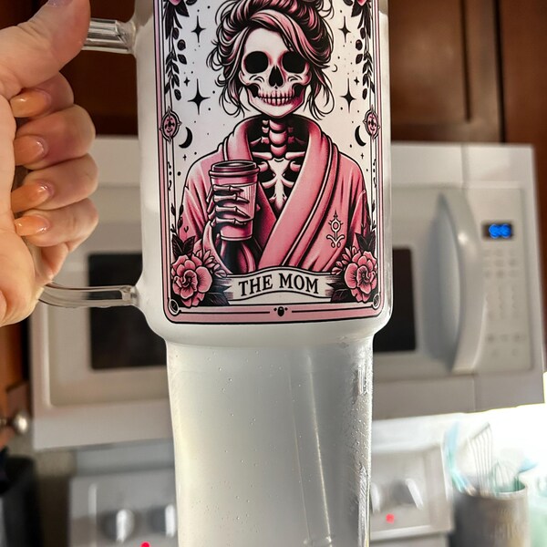 Mom Tarot Card 40oz Glass Tumbler With Handle, Bamboo Lid - Etsy