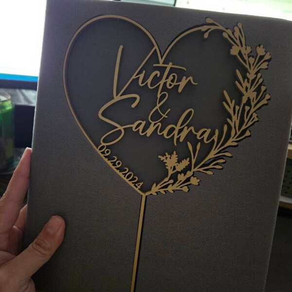 Gold Cake Topper With Heart, Heart Cake Topper, Wedding Cake Toppers ...