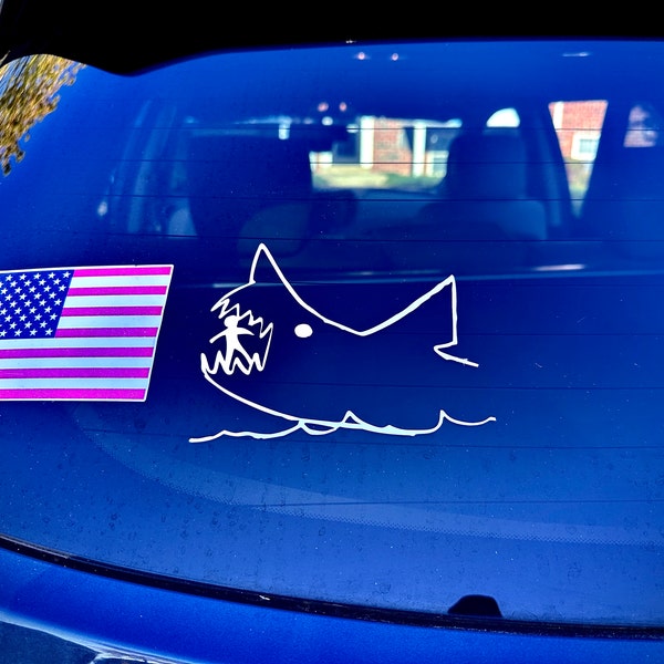 Man Eating Great White Shark Fish Movie Fan Car Bumper Decal Vinyl ...