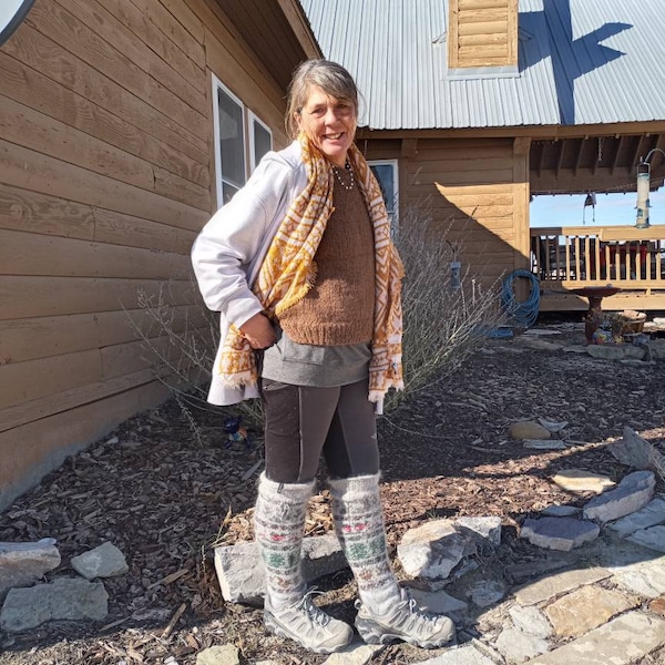 Natural Goat Wool Knee-high Socks, Knitted Warm Boot Socks, Fuzzy Comfy ...