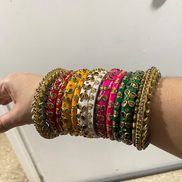 Indian Bridal Red Photo Chura Set, Designer Hanging Pearls Bangles ...