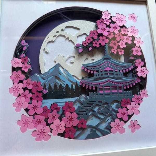 Japanese Cherry Blossoms Shadow Box Svg, Asian Shadow Box Svg, Japanese ...