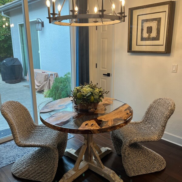 Living Edge Round Dining Table, Kitchen Table,clear Epoxy Table, Dining ...