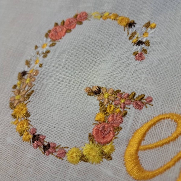 Machine Embroidery LETTER G Uppercase 10cm / 4" Tall Dainty Floral Font ...