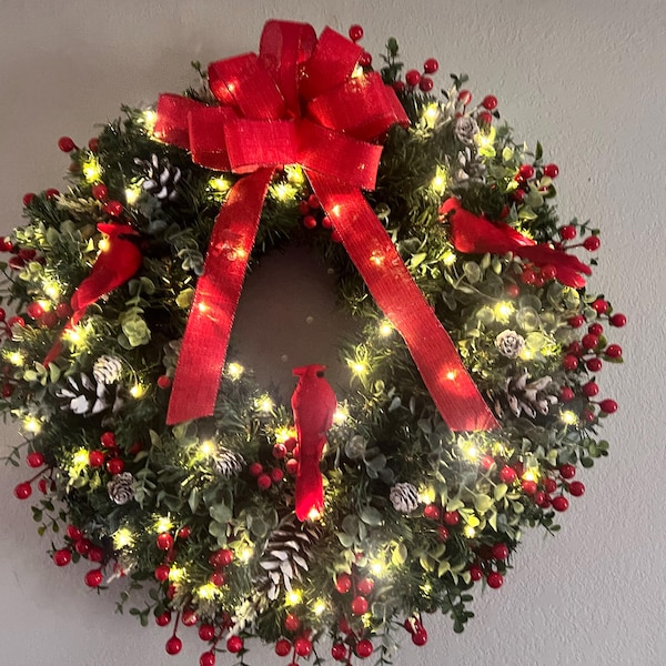 Very Merry Berry Holiday Wreath, Large Festive Wreath, Holiday Light ...