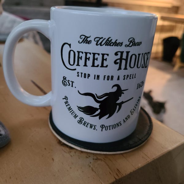 Witch Halloween Coffee Mug, Witches Brew Coffee House Cup, Coffee ...