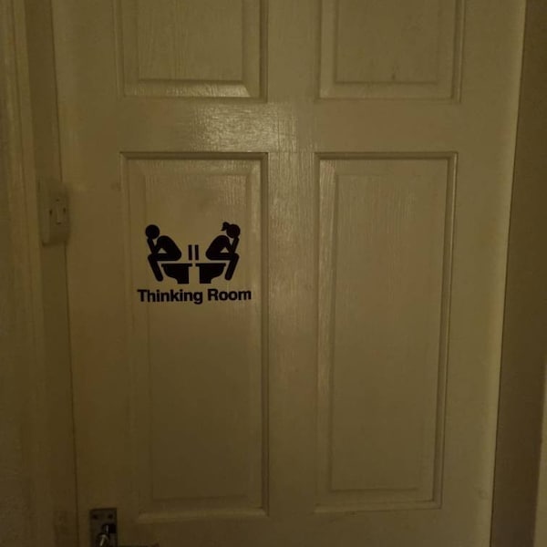 Thinking Room Funny Toilet Door Sign Sticker - Vinyl Decal Restroom ...