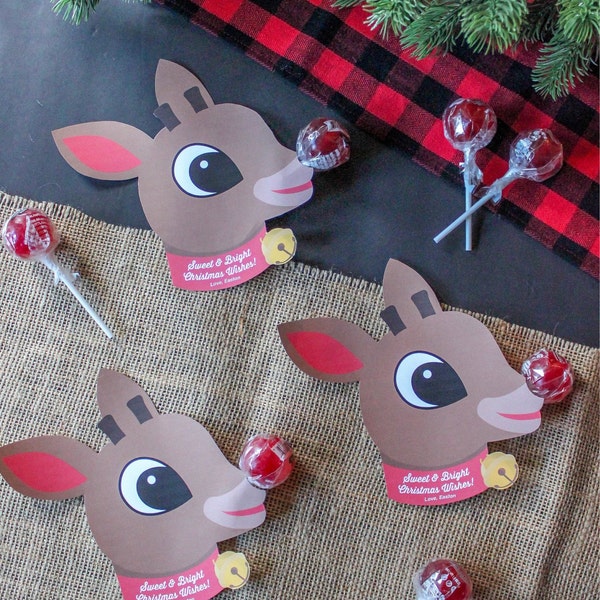 Rudolph Lollipop Christmas Printable - Christmas Gift Tag, Treat Tag ...