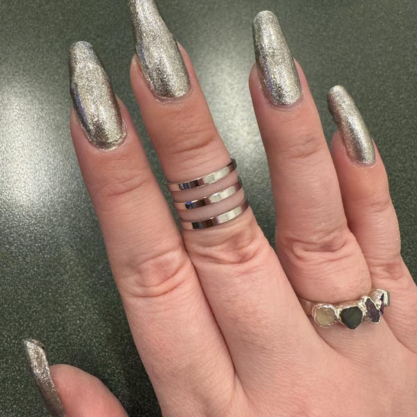 Three Lines Band Ring, Knuckle Ring, Chevalier Ring, Silver Toe Ring ...