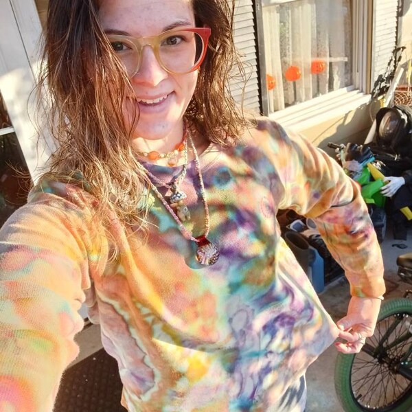 Large Nautilus Geode Tie Dye T-shirt, Earthy Peach & Seafoam Geode Ice ...