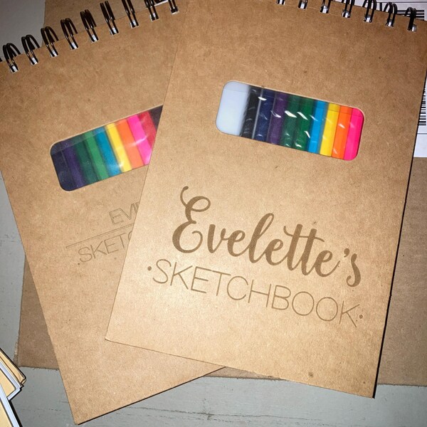 Custom Drawing Sketchbook With 12 Coloring Pencils, Personalized Gift ...