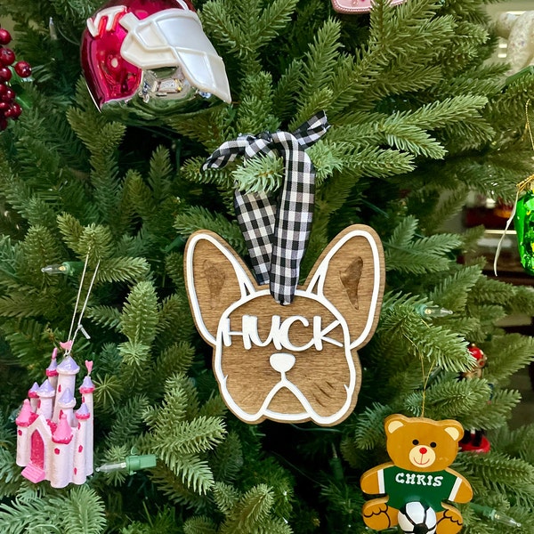 French Bulldog Ornament Personalized, Frenchie Hanging Wooden Stocking ...