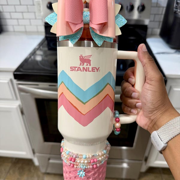 Loveshack Ribbon Rosa Stanley Straw Bow - Pink and Gold - Etsy