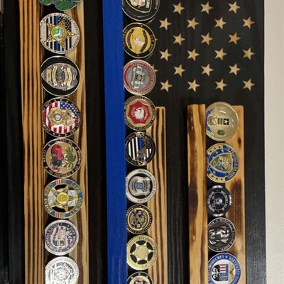 Thin Blue Line Challenge Coin Holder, Badge in Union Option, Police ...