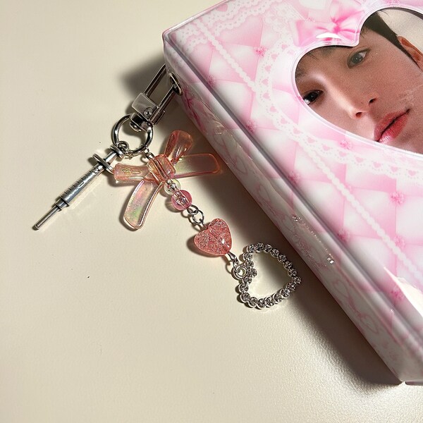 Cute Beaded Heart & Syringe Keychain for Kpop Photocard Binder, Card ...