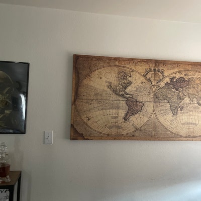 Rustic World Map Art Print, Vintage World Map Art, Huge Canvas Wall Art ...