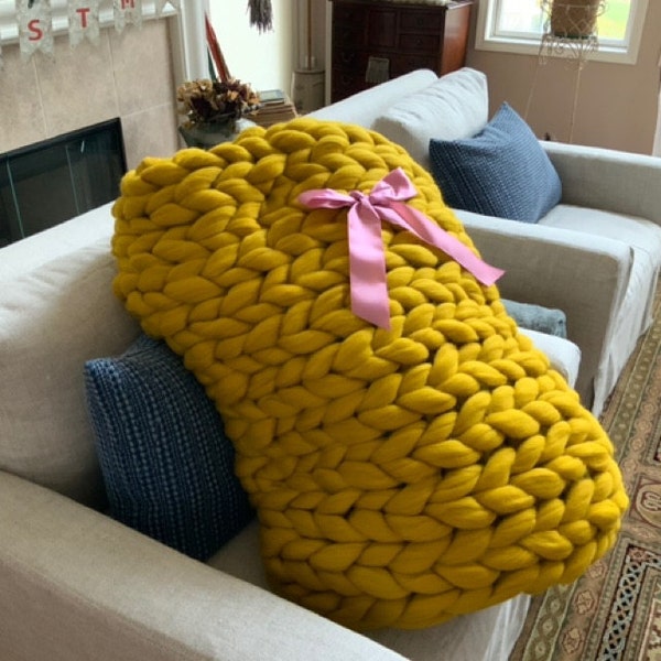 Chunky Knit Blanket, Blanket, Super Chunky Blanket, Giant Knit Blanket ...
