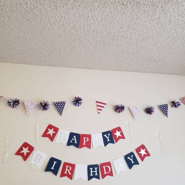 Red White and Blue Birthday Banner, Patriotic Birthday, Fourth of July ...