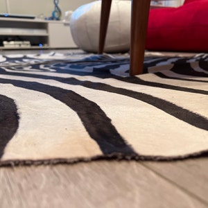 New ZEBRA Printed Cowhide Rug Genuine Natural Hair on LARGE Black White ...