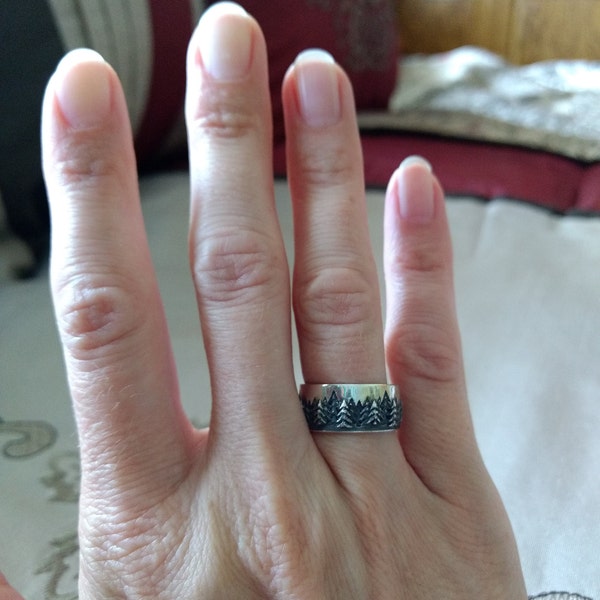 Sterling Silver Pine Tree Forest Ring, Nature Wedding Band - Etsy
