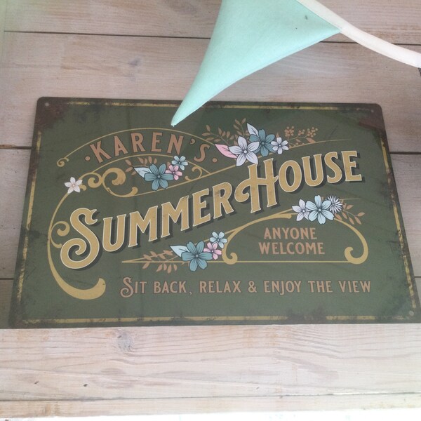Personalised Summer House Sign Metal Garden Wall Door Decor Accessory ...