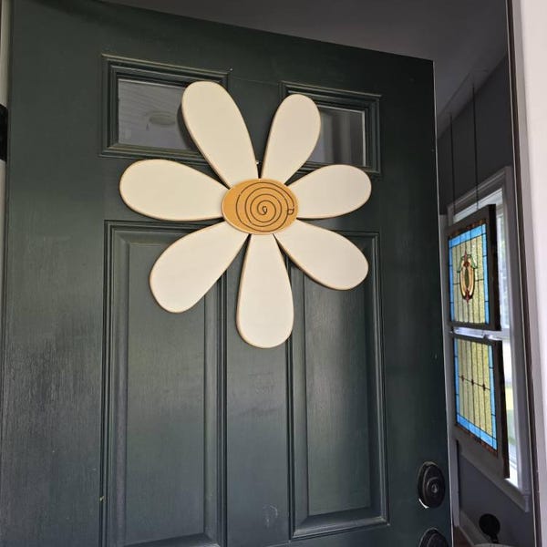 Flower Door Hanger, 21 Inch White Wood Daisy FLOWER Door Sign, Front ...