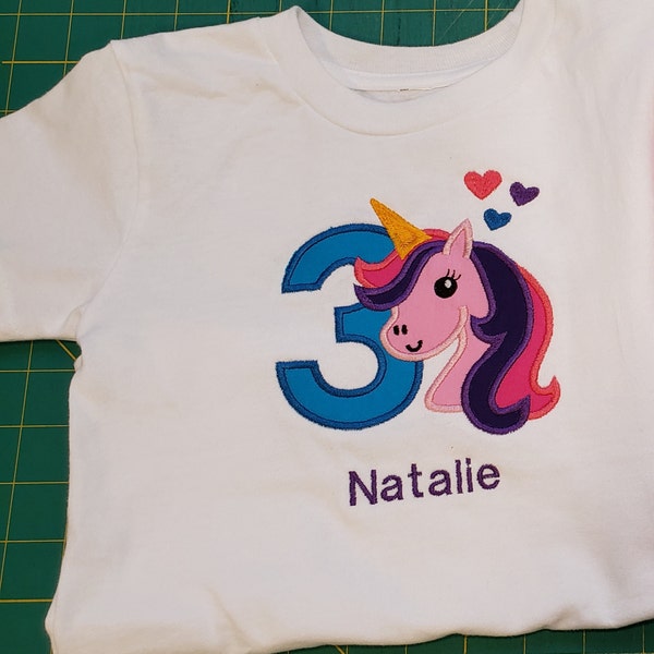 3rd Birthday Machine Embroidery Applique Design, Unicorn Applique, Cute ...