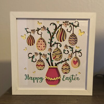 3D Easter Egg Tree Shadow Box, Happy Easter SVG, Easter Tree Shadowbox ...