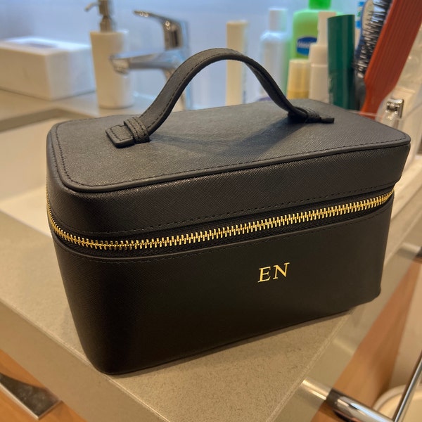 Personalised Black Saffiano Leather Vanity Case, Makeup Bag With ...