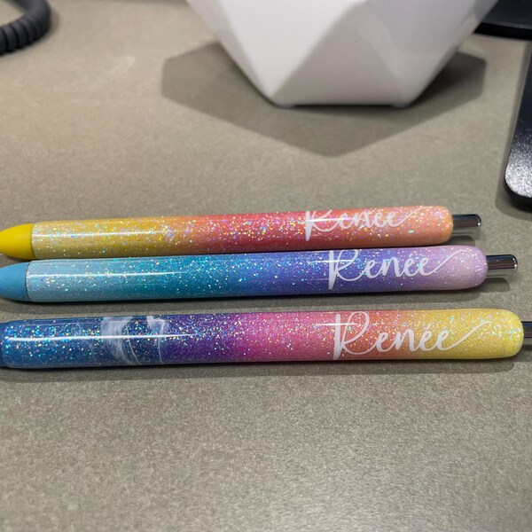 Rainbow Ombre Glitter Beach Pens, Custom Ink Joy Gel Pens, Beach ...
