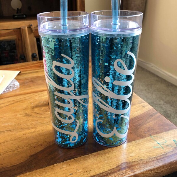 Blue Pink Purple Sparkle Glitter Confetti Personalised Tumbler Cup ...