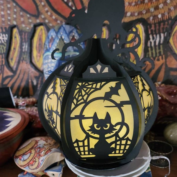 Black Cat Halloween Lantern, Lightbox, 3D Svg, PDF, Eps, PNG, Dxf ...