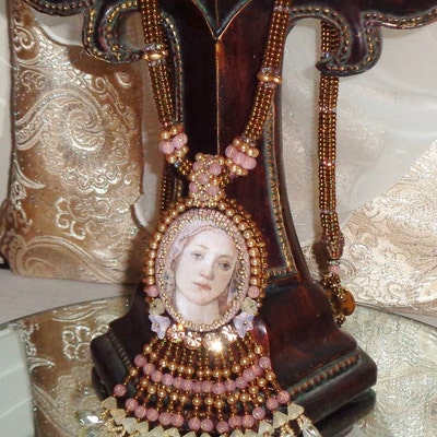 Madonna, Divine Shepherdess, Mary Bead Embroidery Fringe Necklace ...