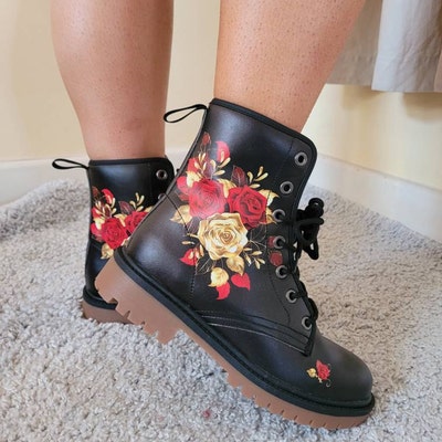 Black Rose Custom Boots With Striking Red Wire Background - Etsy