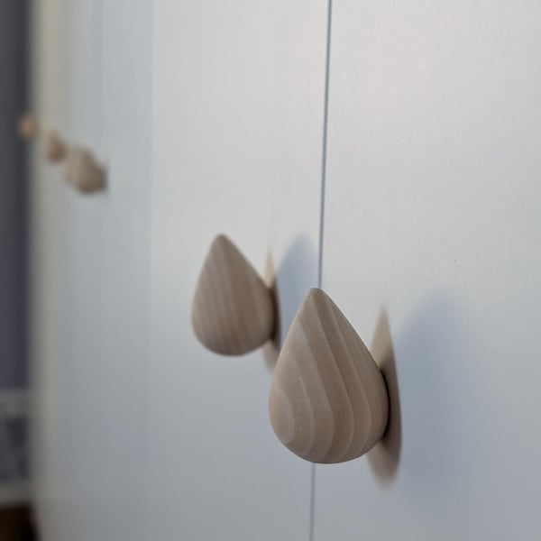 Wooden Drops Set of 7, Water Drop Hooks, Oak Wood Hangers,tear Drops ...