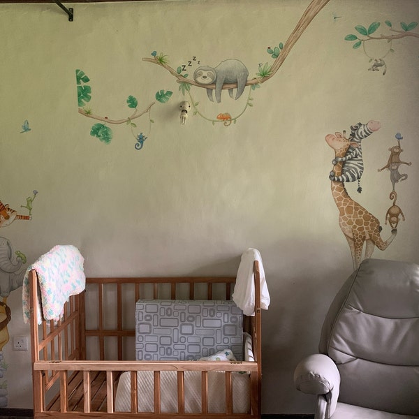 Safari Animal Stack Fabric Wall Decal, Safari Nursery, Watercolour ...