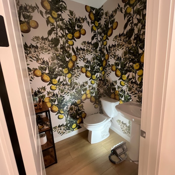 Vintage Lemon Tree Wallpaper: Italian Kitchen Decor, Citrus Grove ...