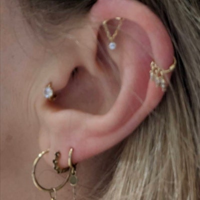 14K Solid Gold Vertical Helix Piercing/hidden Rook Dangle Earring ...