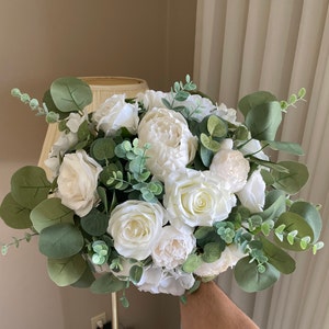 Ivory White & Greenery Bouquet, Wedding Bouquet, Bridal Bouquet ...
