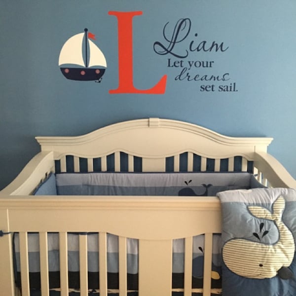 Let Your Dreams Set Sail Nautical Nursery Wall Decal Child Personalized ...