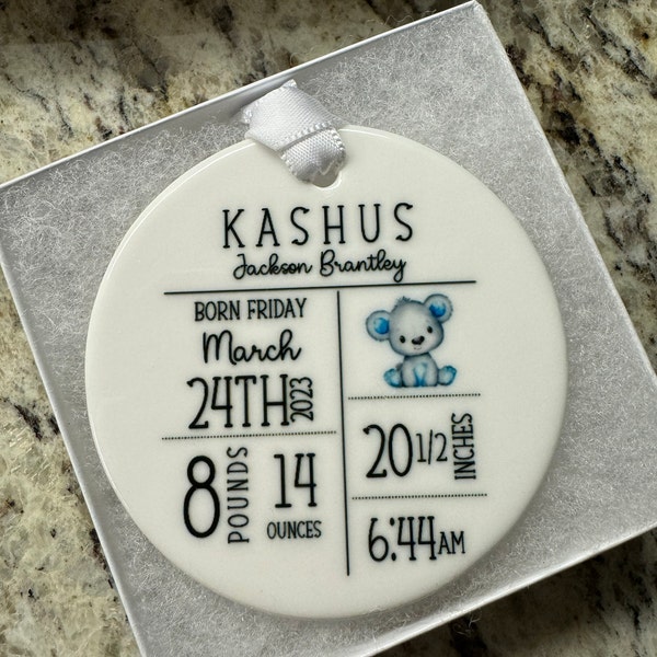 Personalized Birth Announcement Ornament, Custom Newborn Baby Birth ...