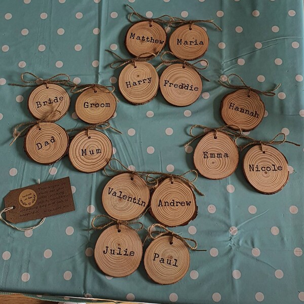 Wedding Wooden Log Slice Table Place Names Favours Wood Place Cards ...