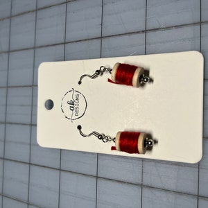 Handmade Tiny Spool of Thread, Sewing Theme Wood Dangle Earrings ...