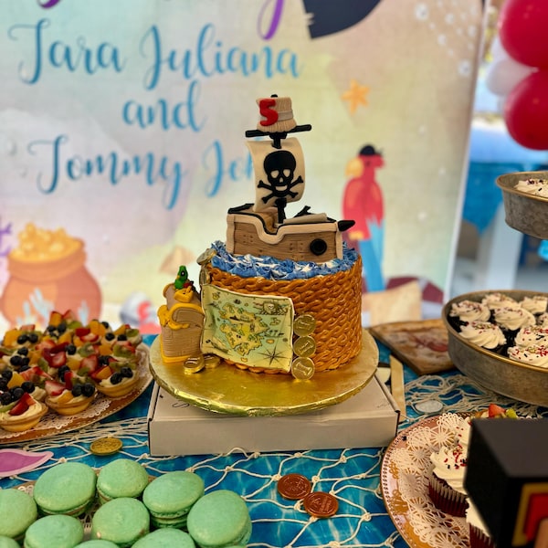 Edible Fondant Pirate, Pirate Ship, Treasure Chest and Cup Cake Toppers ...