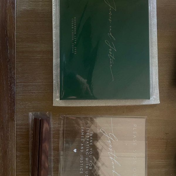 Personalized Guest Book & Clear Acrylic Sign Wood Stand (SET) - 11.5 X ...