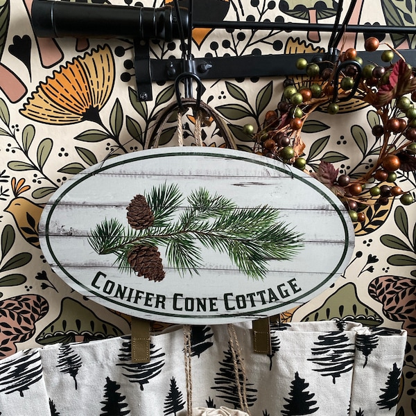 Pine Branch Themed Metal House Sign, Pine Trees Décor Signs, Cabin ...