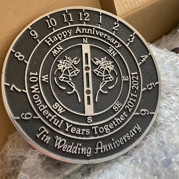 10th Tin Wedding Anniversary Sundial Gift. Great Gift for Him, Her ...