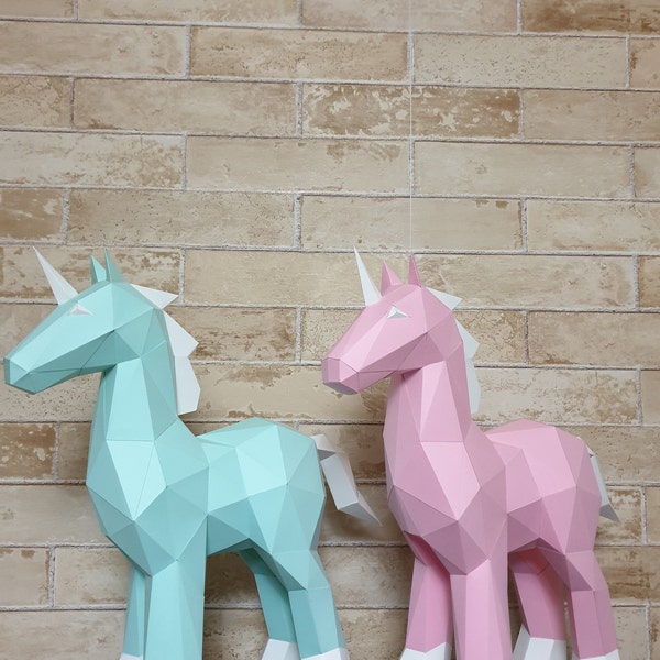Papercraft Unicorn Template, DIY Unicorn Papercraft, Low Poly Unicorn ...